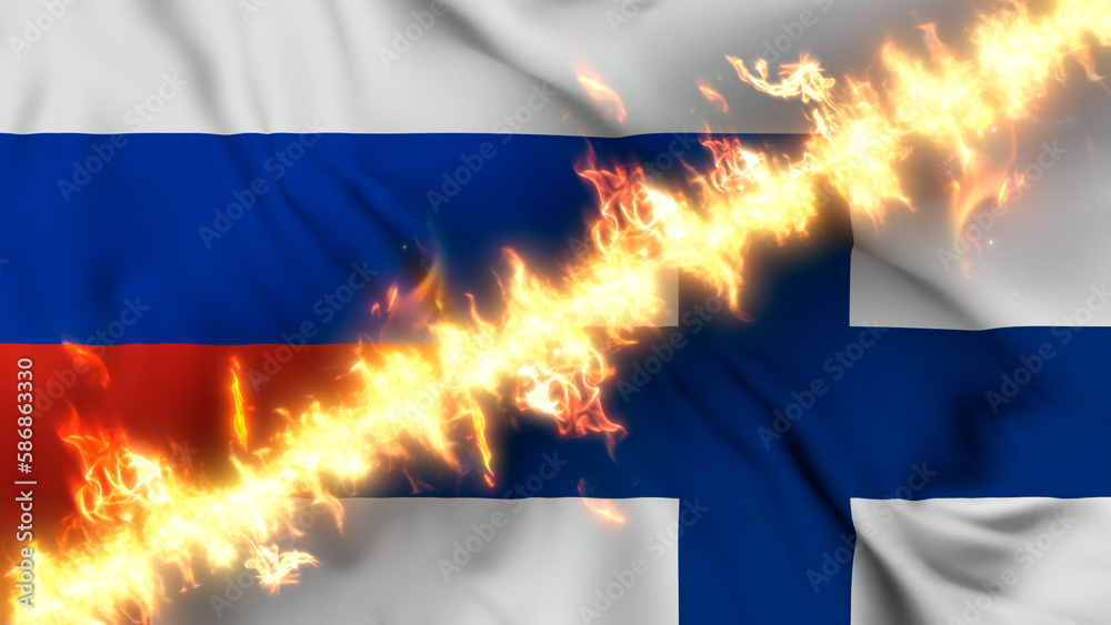Illustration of a waving flag of russia and Finland separated by a line ...