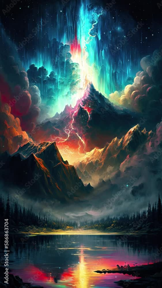 Aurora borealis phone background with mountains and beautiful sky ...