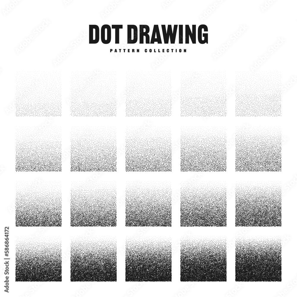 Square shaped dotted objects, stipple elements. Stippling, dotwork ...