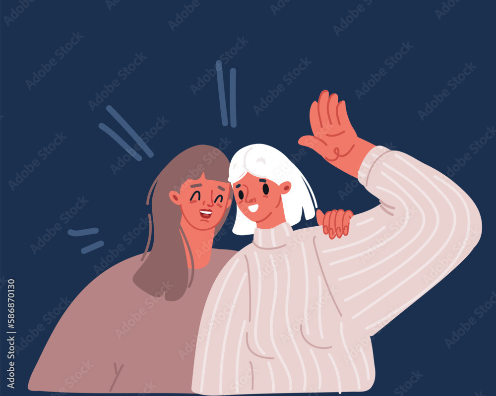 Cartoon vector illustration of Two girls together, womens friendship ...