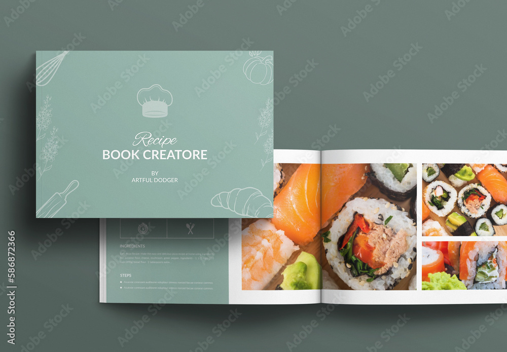 Recipe Book Cookbook Template Landscape Stock Template | Adobe Stock