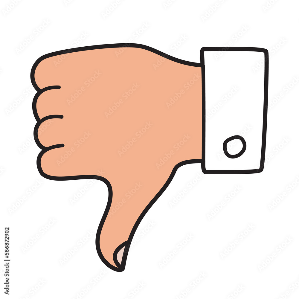 Doodle thumbs down icon or logo, hand drawn gesture symbol in line art ...