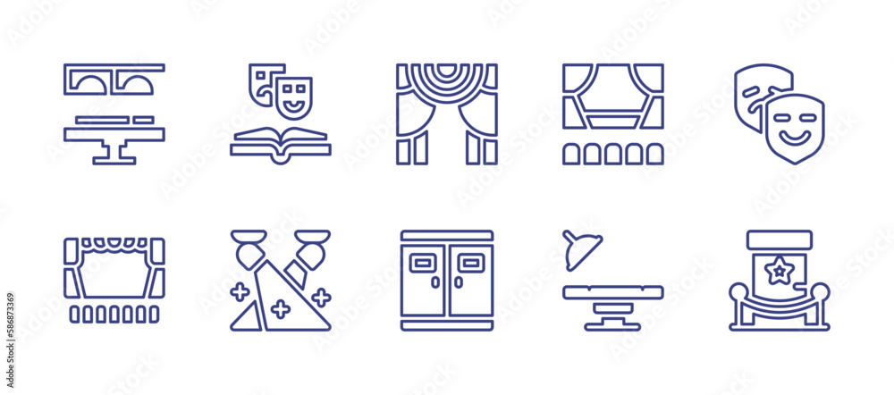 Theatre line icon set. Editable stroke. Vector illustration. Containing ...