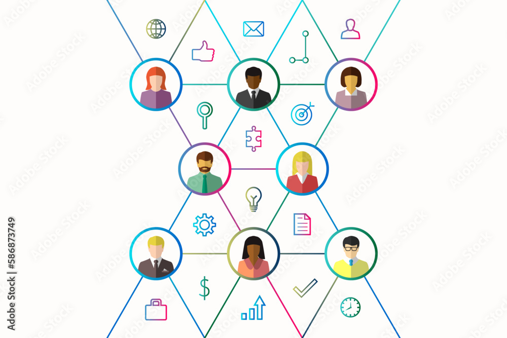 Social network, networking, connection, communication or teamwork ...
