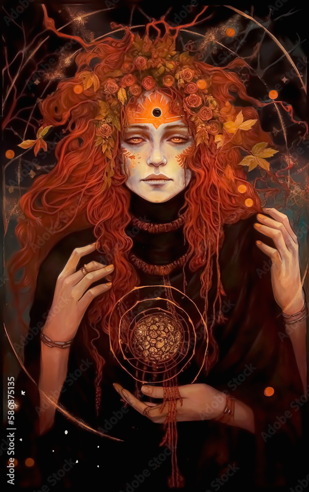 Spirit of Samhain, a woman communes with her ancestors representing ...