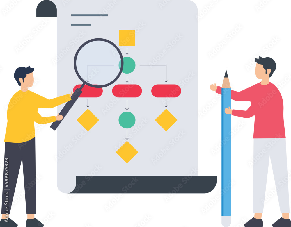 Vetor de Business process workflow, diagram or model design, flowchart to get results, map or ...