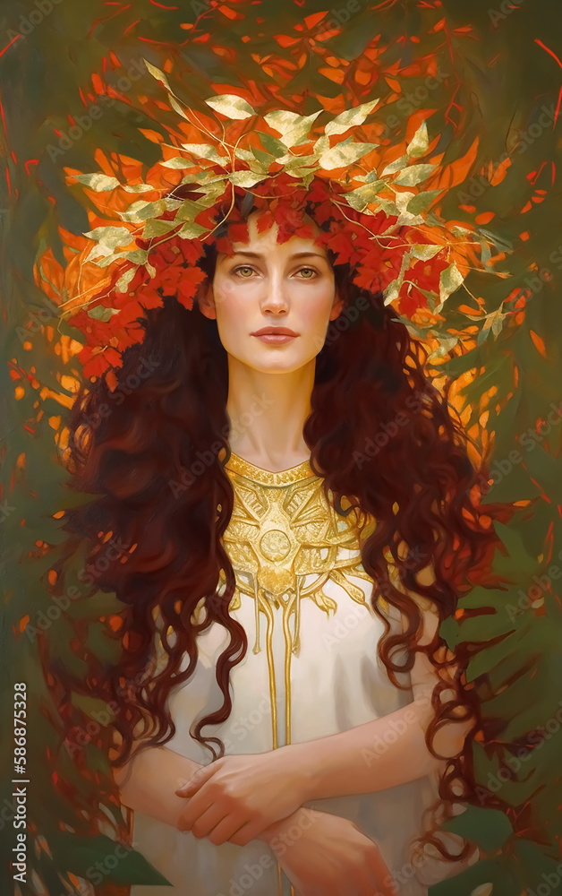 Spirit of Litha, a woman with a golden crown representing Summer ...