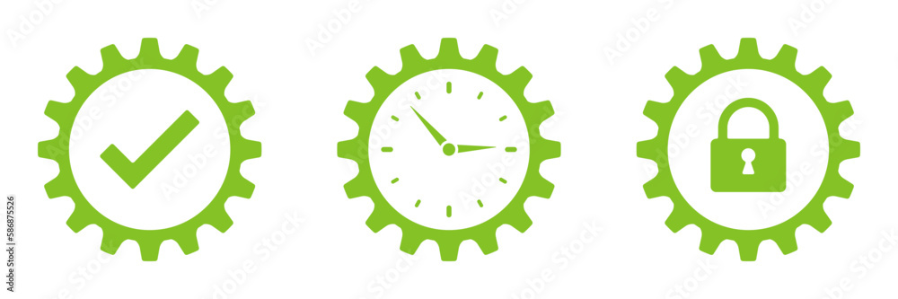 Check mark, clock, lock in the mechanism. Set of illustrations Stock Vector | Adobe Stock