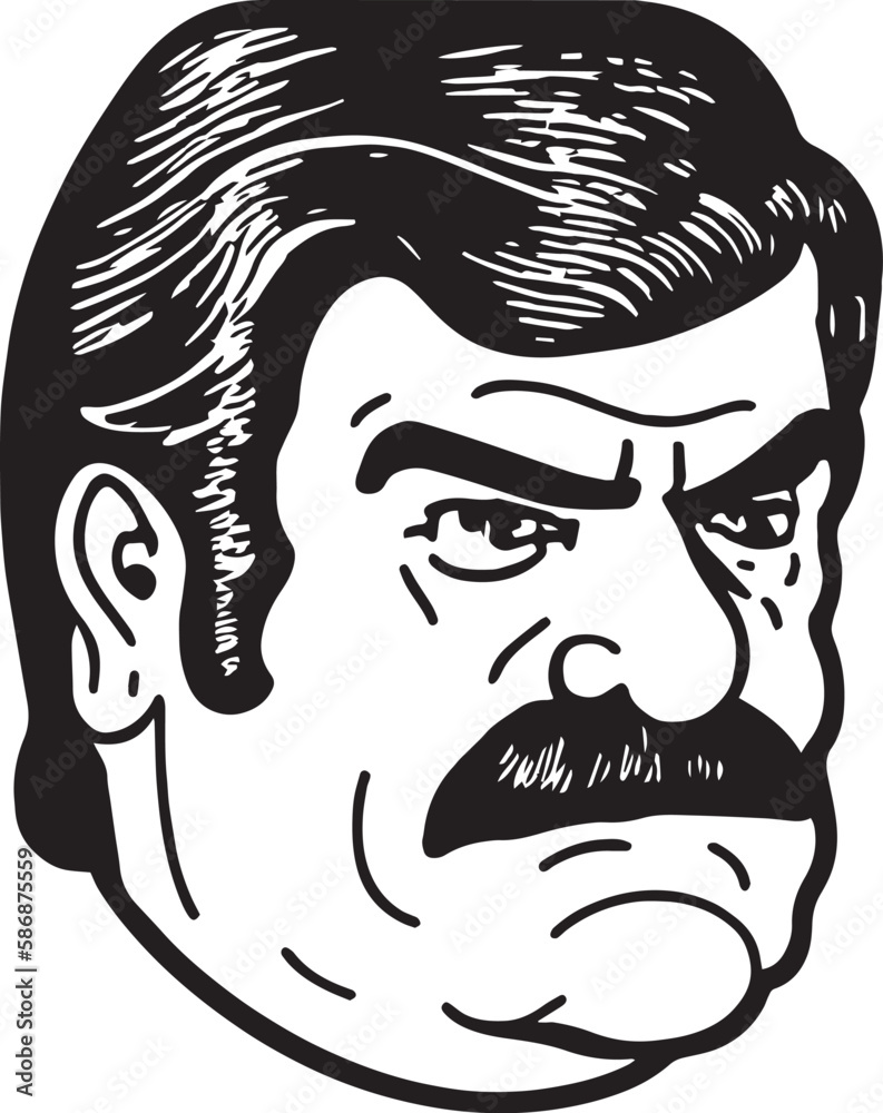 Vintage man with mustache in the style of the 60s young man. Retro ...