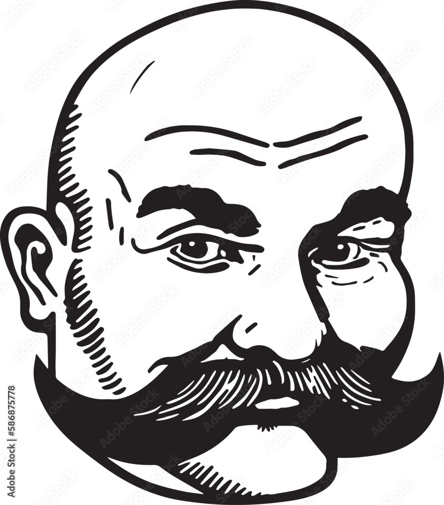 Vintage man with mustache in the style of the 60s young man. Retro ...