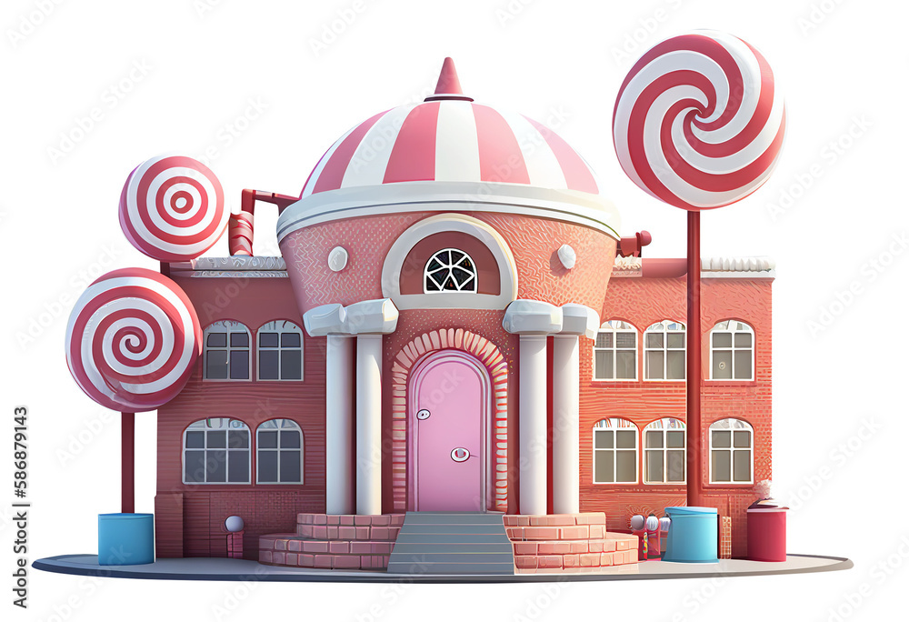 3d illustration front of the school building, isolated on white and ...