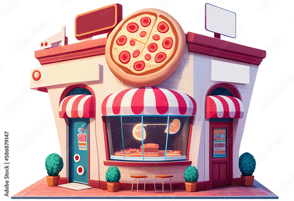 Pizza shop, Pizzeria building facade, Small cafe with traditional ...