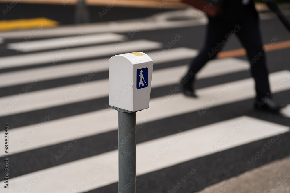 Pedestrian traffic sign. Close up view of a traffic sign for blind ...