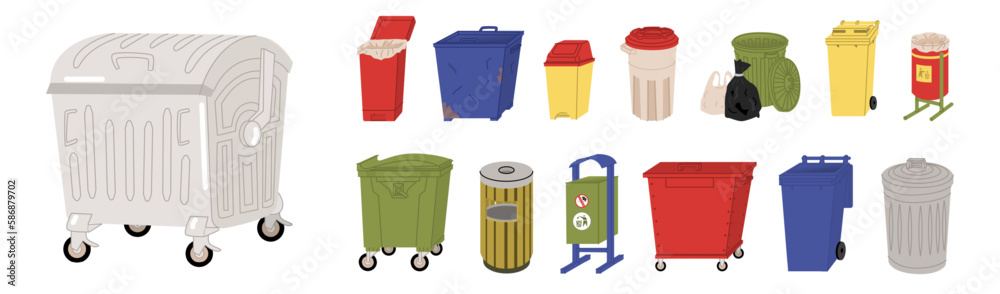 Set with Containers for waste disposal. Waste sorting. Garbage bins ...