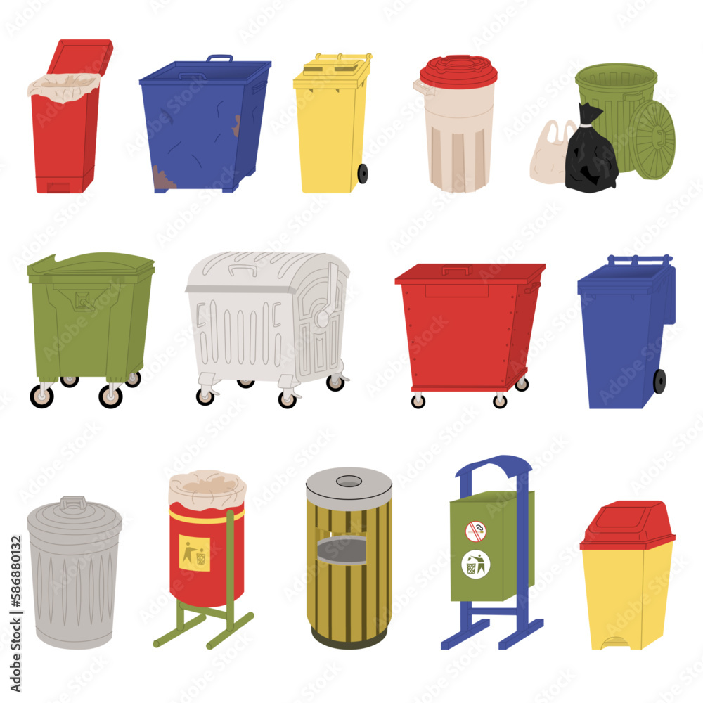 Set with Containers for waste disposal. Waste sorting. Garbage bins ...