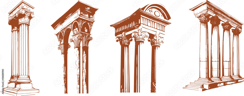 Set of vector illustrations of antique arches.Basic elements of Greek ...