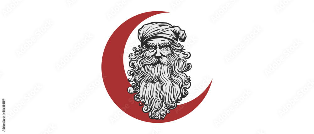 Vector brutal serious menacing old man in a turban with a big beard ...