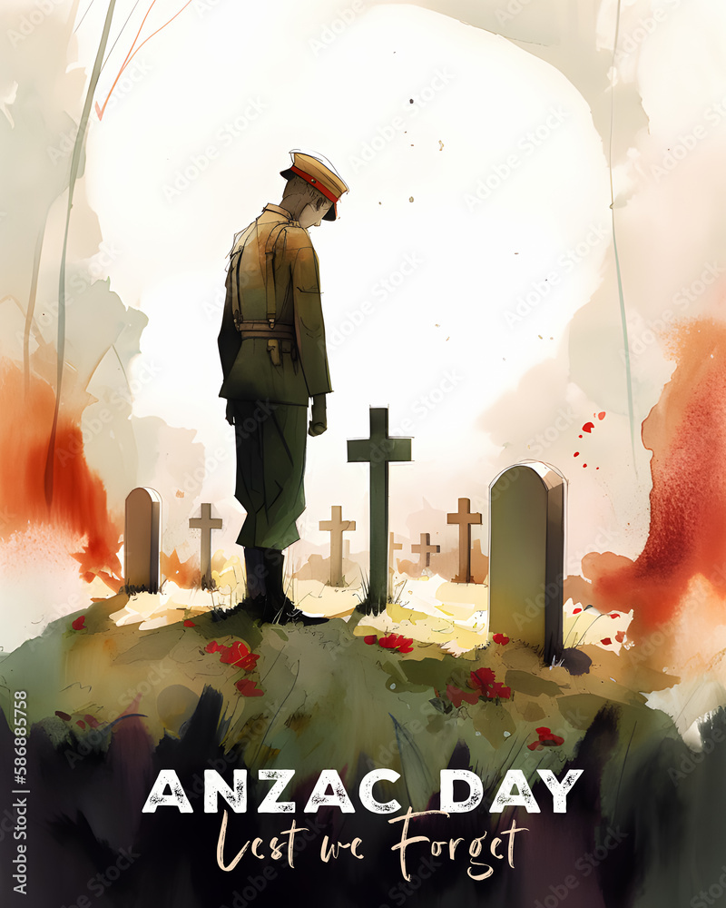 Abstract painting concept. Colorful art style of a soldier in a red ...