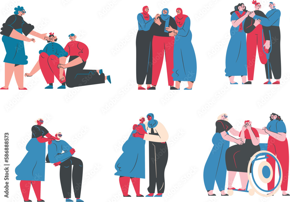 Superheroes Set, Male and Female Characters Hugging Each Other Cartoon ...