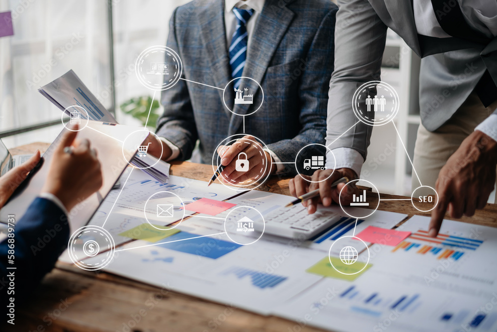 Co working process, team working.Coding software developer work with AR ...