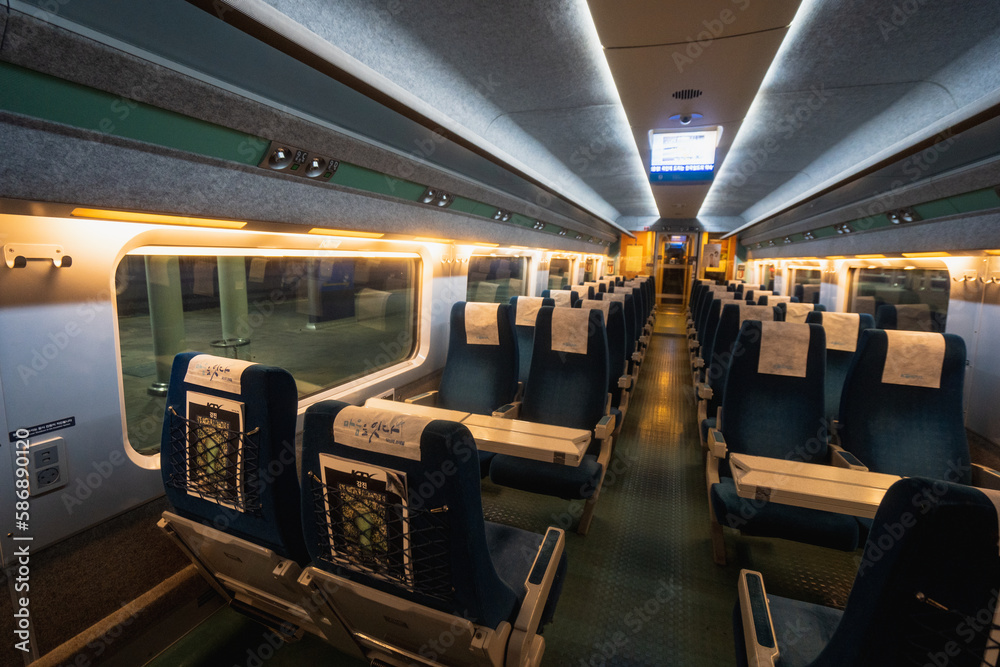 Inside KTX trains at Seoul Station major railway station during night ...