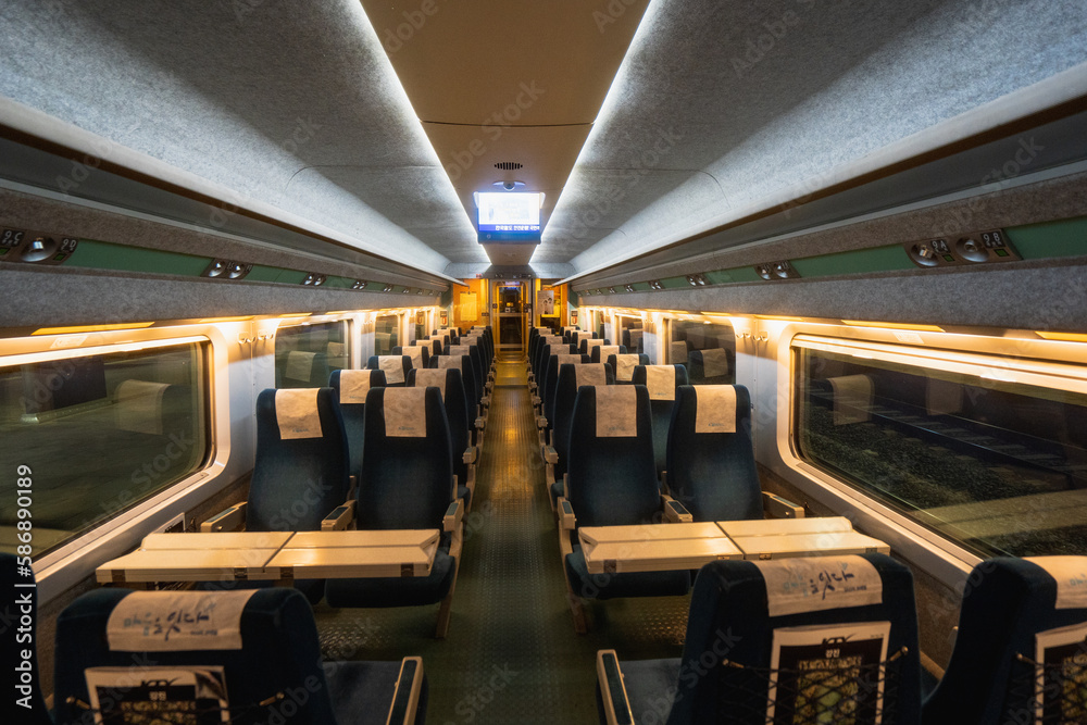 Inside KTX trains at Seoul Station major railway station during night time in Seoul , South ...