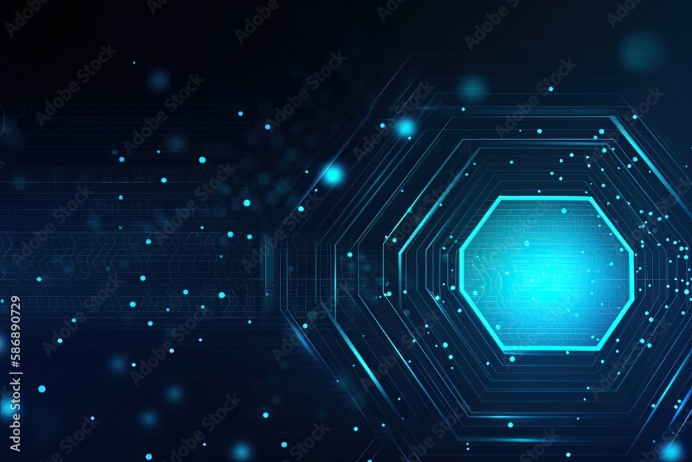 Creative blue hexagonal background with binary code. Technology, design and landing page concept ...