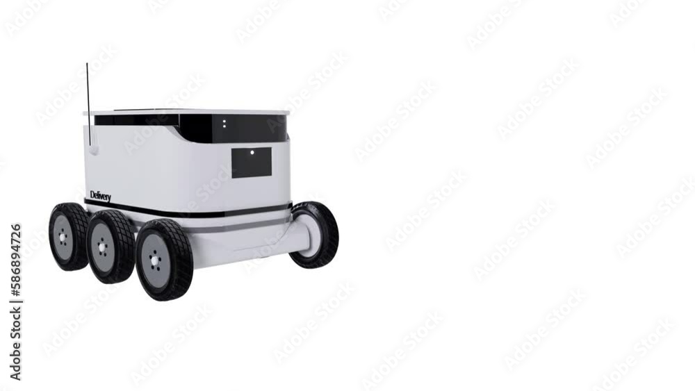 Autonomous Delivery Robot 3D animation isolated on a white background ...