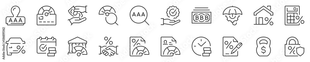 Line icons about credit rating. Thin line icon set. Symbol collection ...