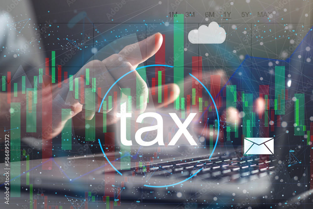 Foto de touch screen hand scan Online personal income tax icon for tax ...