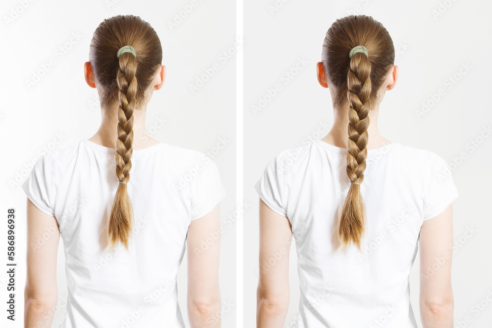 Before after Braid hair style. Back view woman braided hairstyles ...