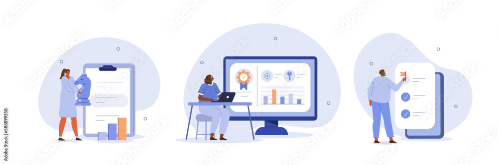 Objective key results illustration set. Characters setting goals ...