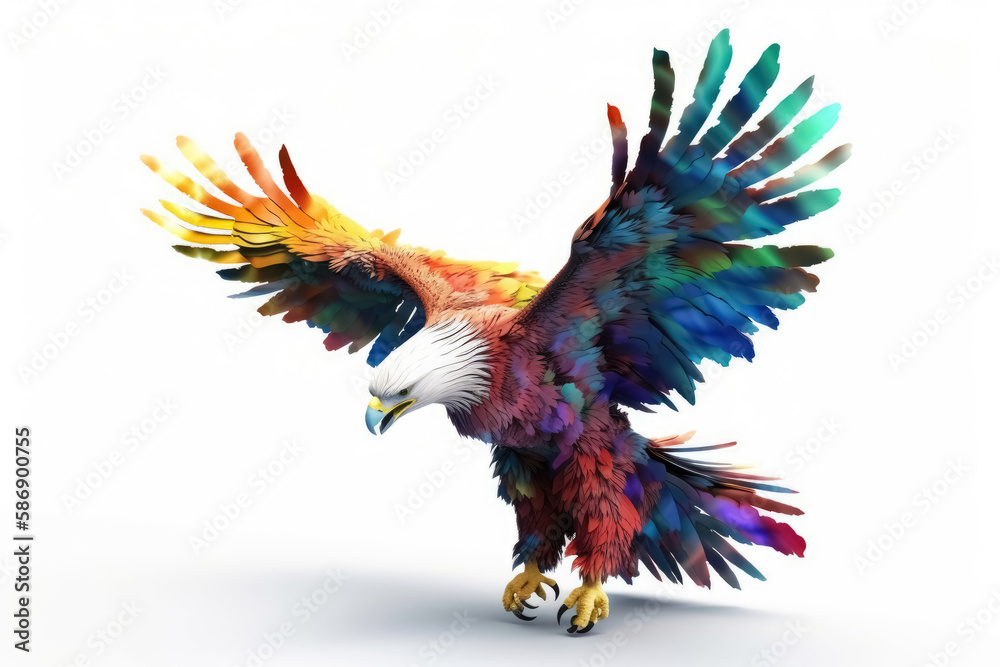 Flying eagle colorful on white background created with generative AI ...