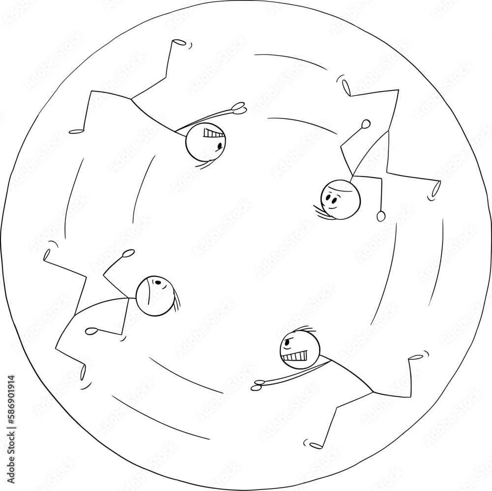 Attackers and Victims Running in Circle , Vector Cartoon Stick Figure ...