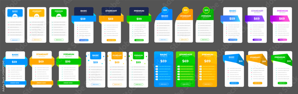 Ui UX pricing design tables with tariffs, subscription features ...