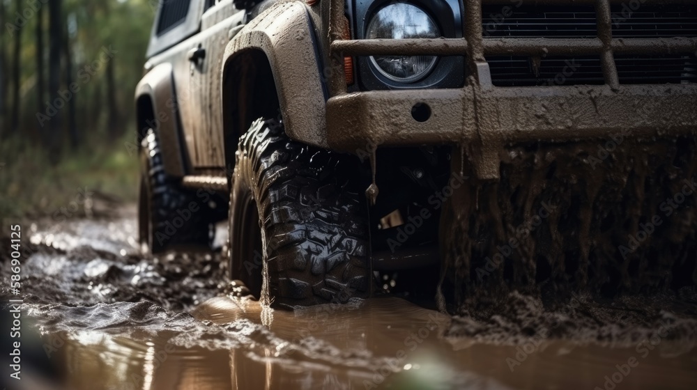 Dynamic Off Road Action: Xtreme 4x4 Vehicle Tackling Deep Mud in the ...