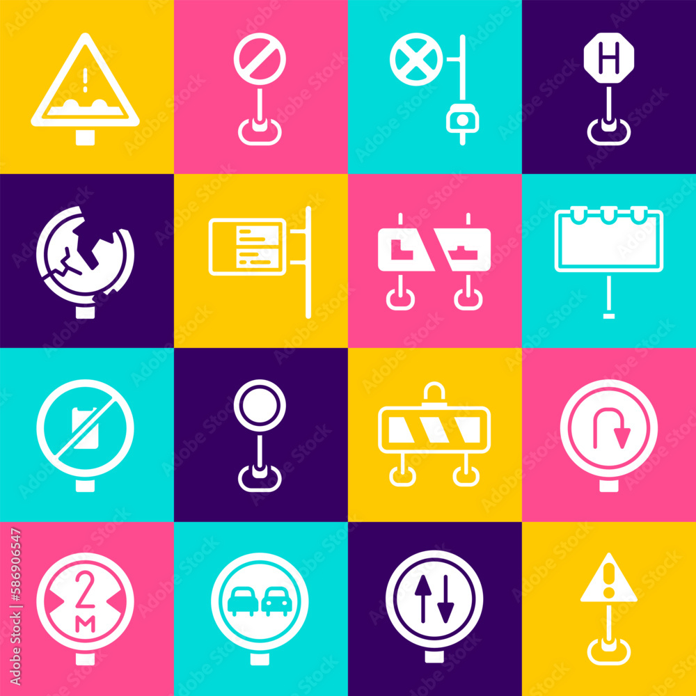 Set Exclamation mark in triangle, Turn back road sign, Billboard with ...