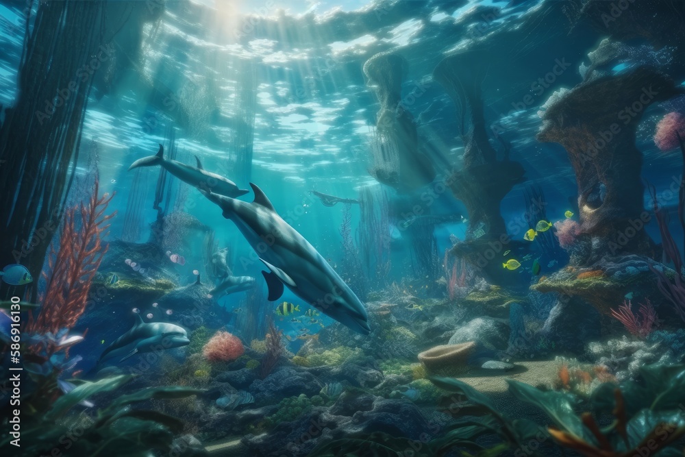 Unreal Engine Concept Art: Playful Dolphins & Vibrant Underwater Colors ...