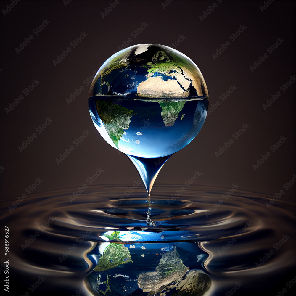 Water drop with planet earth inside, environment issue, scarcity of ...