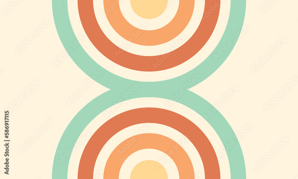 Colorful 60s and 70s circular stripes style vector illustration design ...