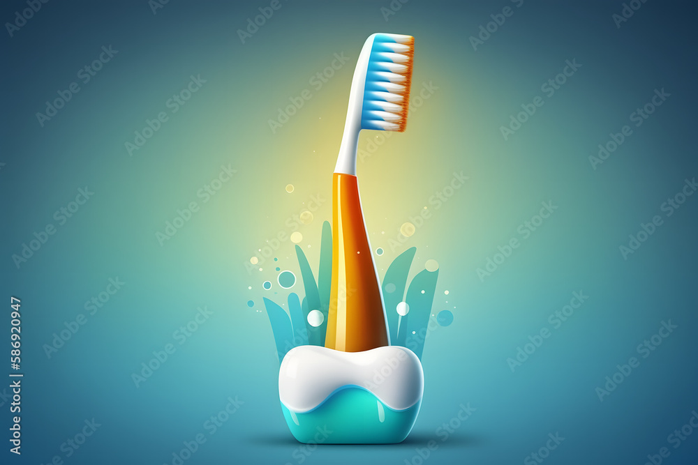 Toothbrush in a tooth-shaped stand, dental concept created with ...