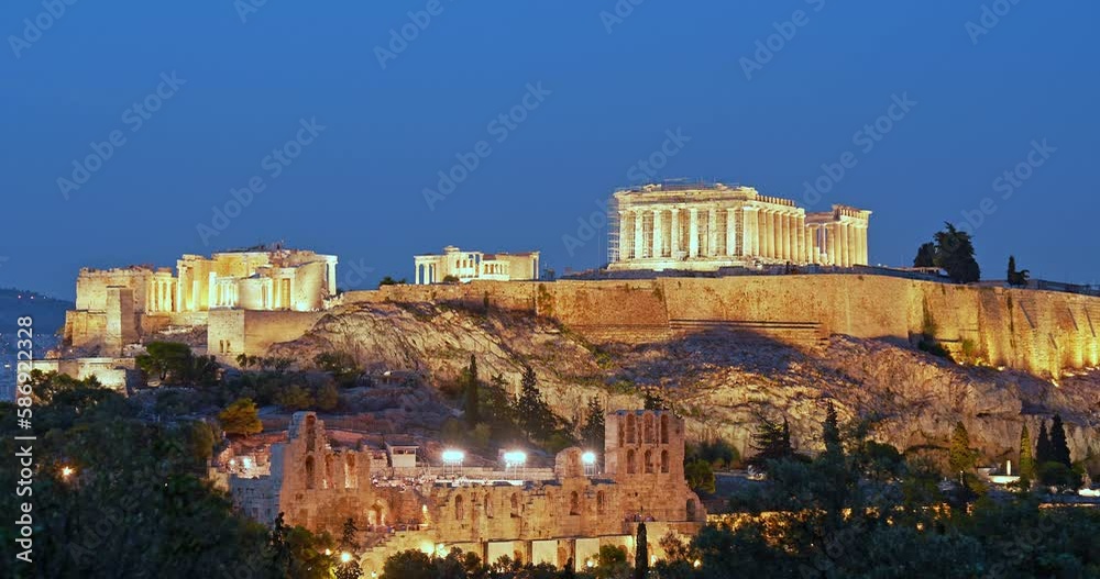 Greece Acropolis city of Athens parthenon time lapse symbol of ancient aerial view slide from ...