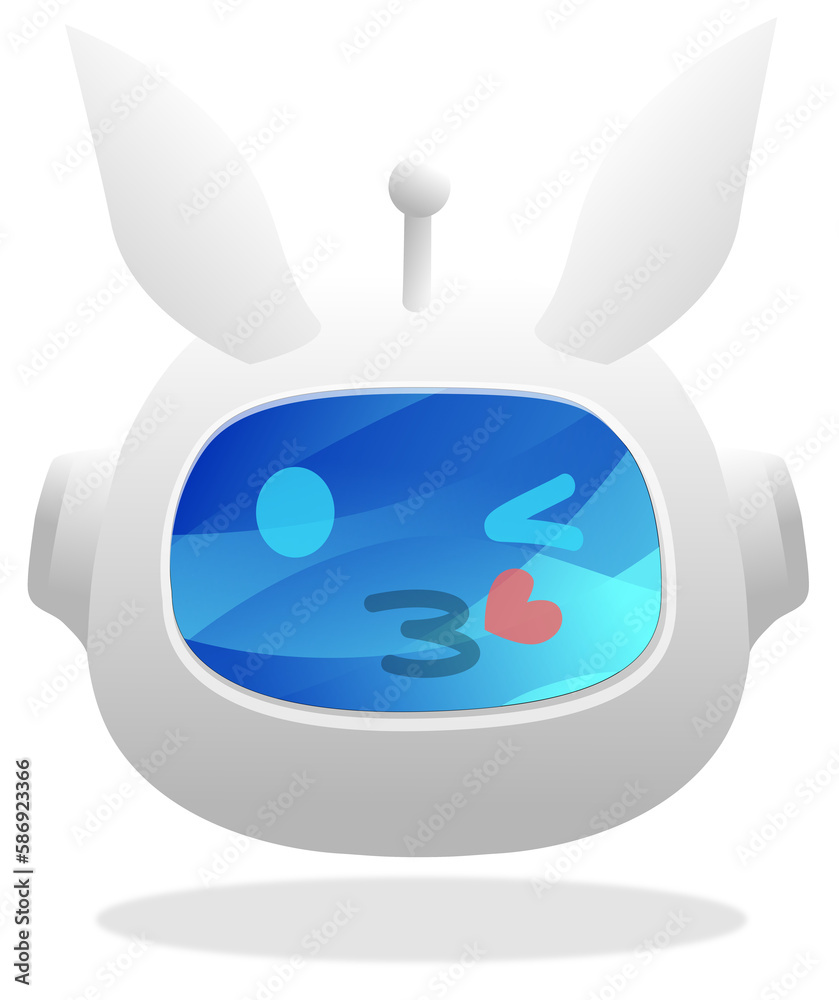 The cute head of A bunny robot is winking and kissing happily , 3d ...