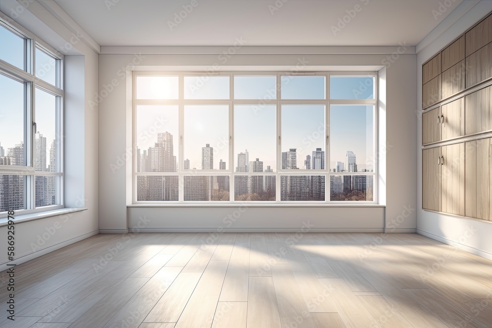 Interior of empty, white room with light colored floor, white walls ...