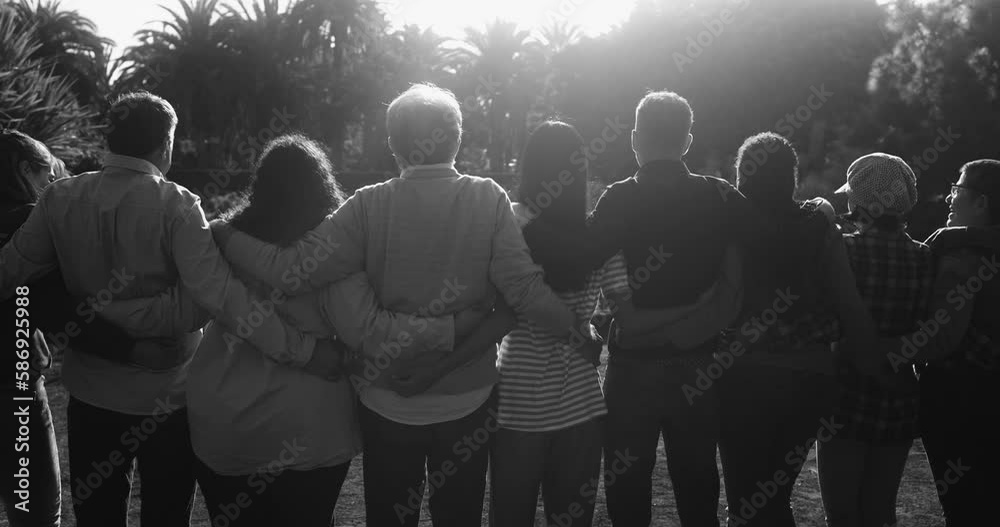 Crowd of multigenerational people hugging each others - Multiracial ...