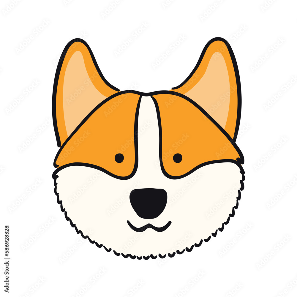 Corgi dog, puppy face cute funny cartoon character illustration. Hand ...