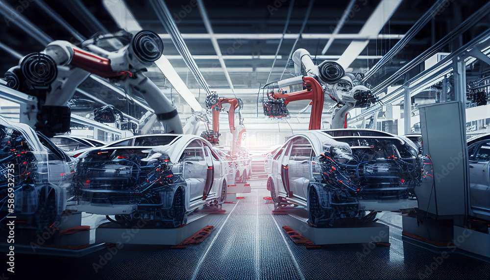 Inside a gigafactory of electric car production based on artificial ...