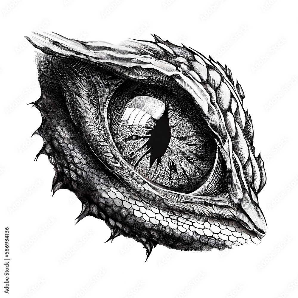Dragon eye sketch, fierce and detailed image of mythical creature eye ...