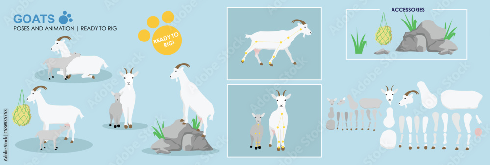 Mother Goat vector with baby kid goat ready to rig for animation. Black ...