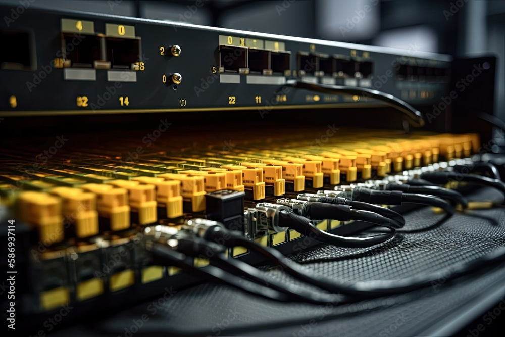 fiber optic cable label and high speed network router switch in a data ...